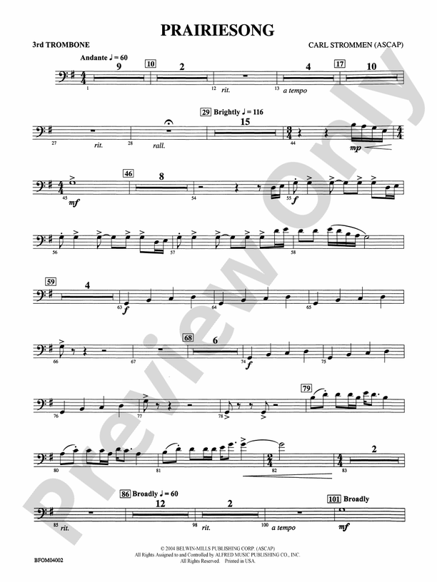 Prairiesong: 3rd Trombone: 3rd Trombone Part - Digital Sheet Music Download