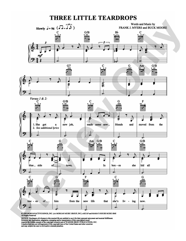 Three Little Teardrops: Piano/Vocal/Chords: Joanie Keller - Digital ...