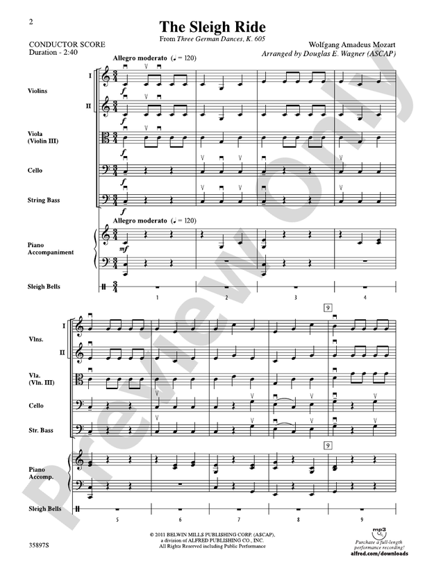 The Sleigh Ride (from Three German Dances, K. 605): String Orchestra ...