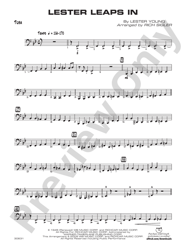 Lester Leaps In: Tuba: Tuba Part - Digital Sheet Music Download