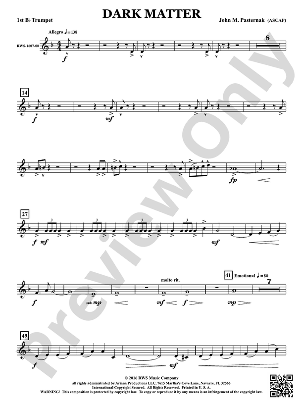 Dark Matter: 1st B-flat Trumpet: 1st B-flat Trumpet Part: John M ...