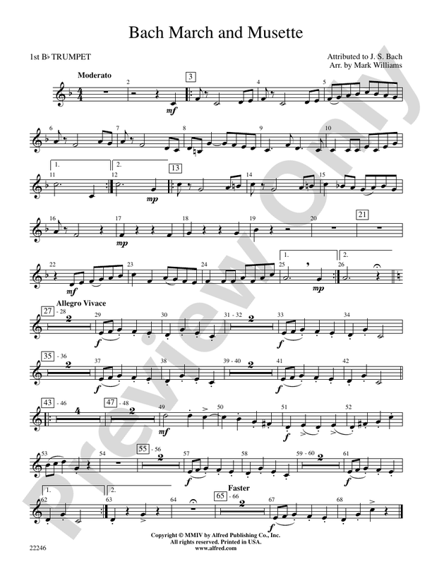 Bach March and Musette: 1st B-flat Trumpet: 1st B-flat Trumpet Part ...