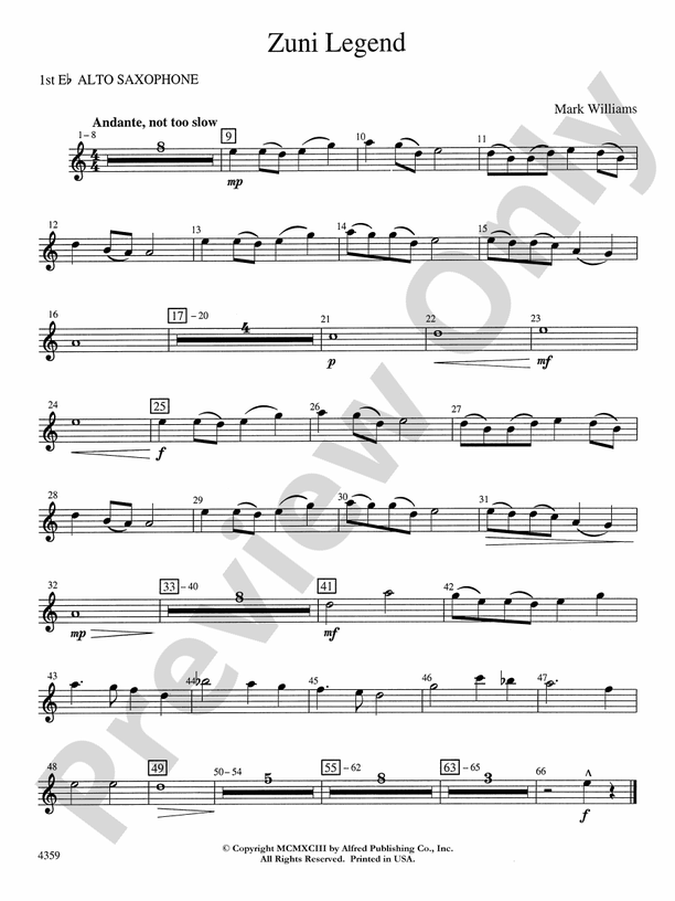 Zuni Legend: E-flat Alto Saxophone: E-flat Alto Saxophone Part ...
