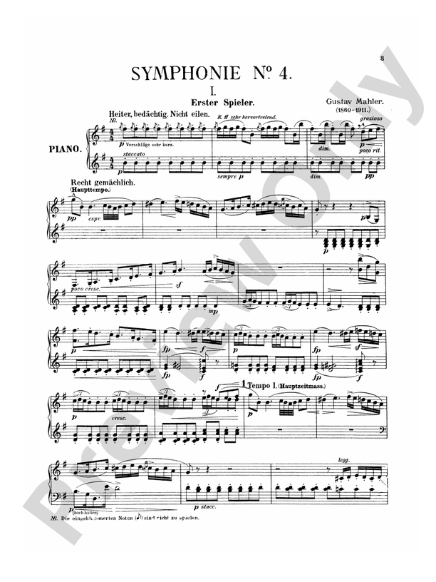 Mahler: Symphony No. 4, in G Major: I. Heiter, bedächtig Part - Digital Sheet Music Download