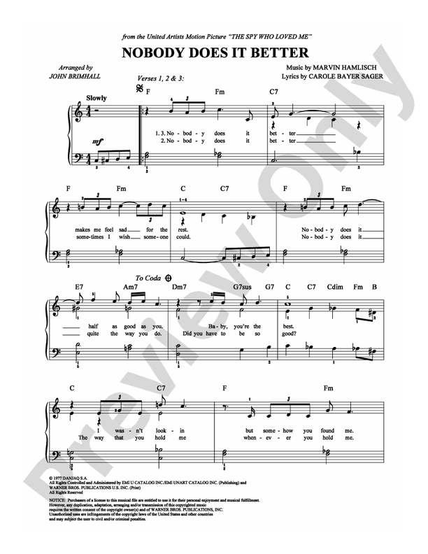 Nobody Does It Better: Easy Piano: Carly Simon - Digital Sheet Music Download