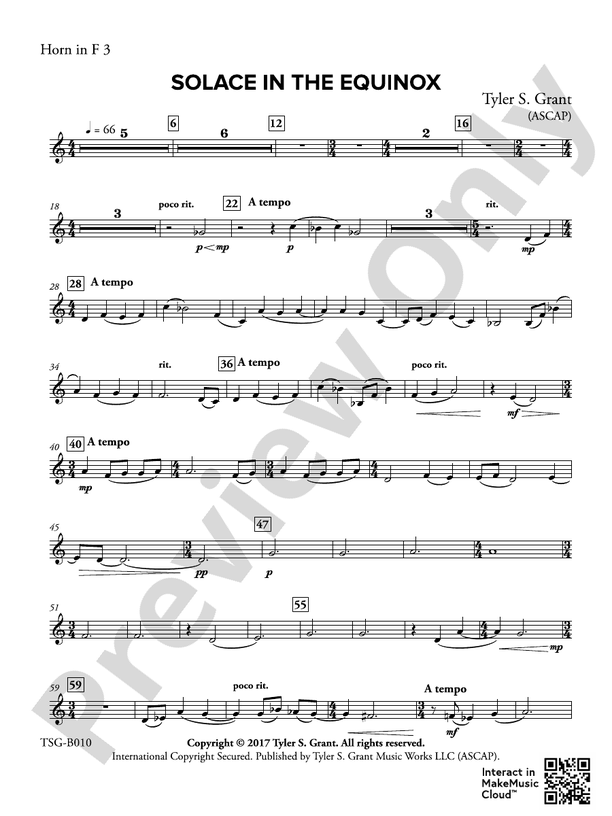 Solace in the Equinox: 3rd F Horn: 3rd F Horn Part - Digital Sheet Music Download