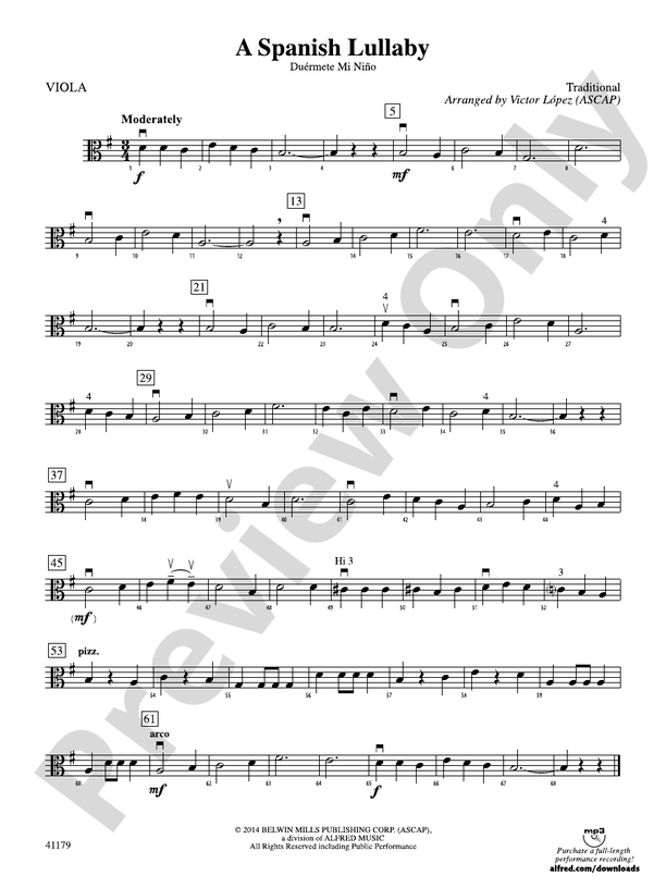 A Spanish Lullaby: Viola: Viola Part - Digital Sheet Music Download