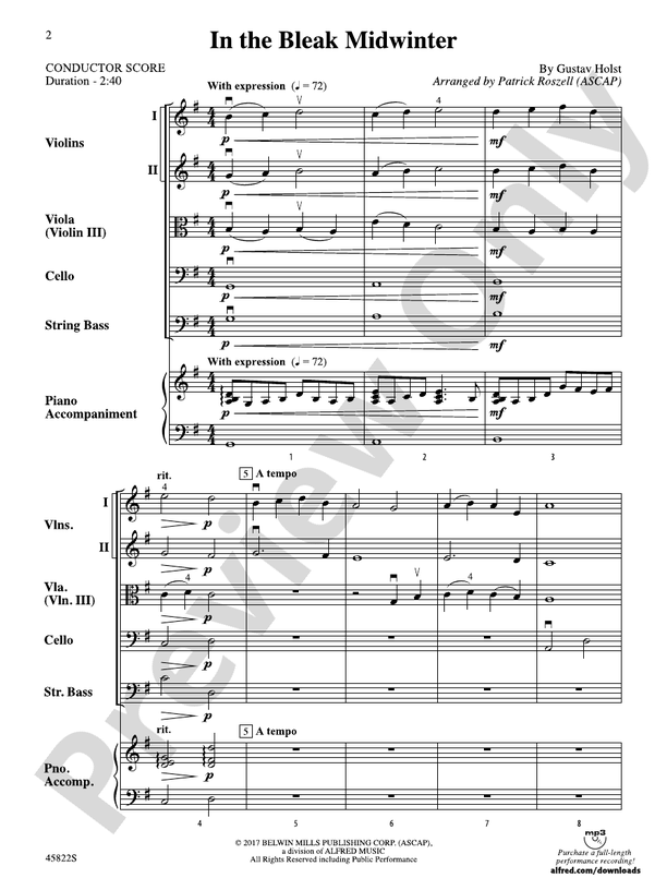 In the Bleak Midwinter: Score: String Orchestra Score - Digital Sheet ...