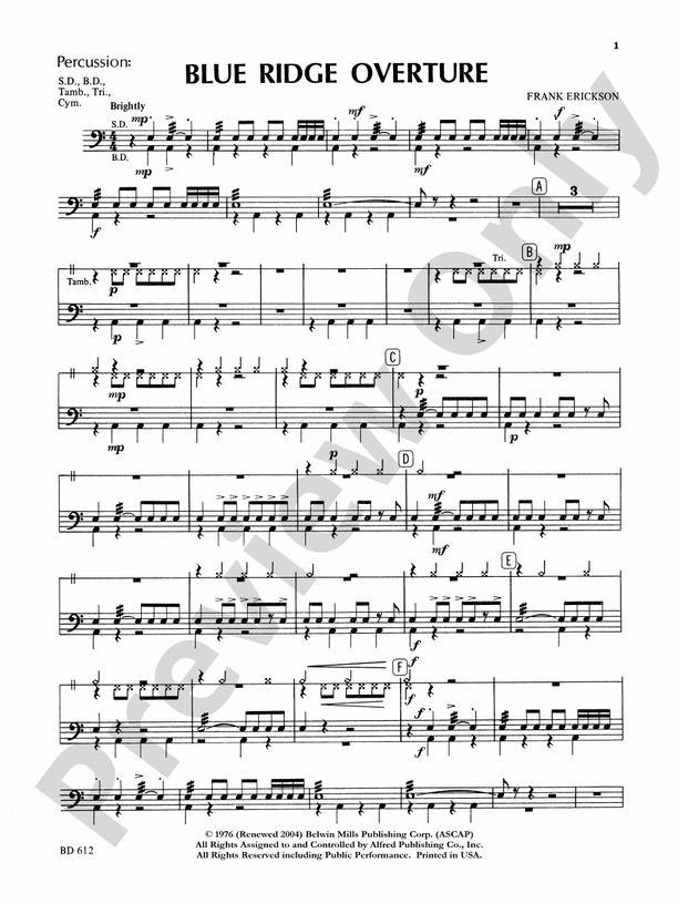 Blue Ridge Overture: 1st Percussion: 1st Percussion Part - Digital ...