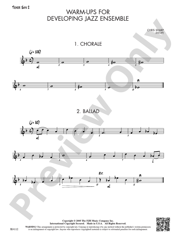 Warm-Ups for Developing Jazz Ensemble: Tenor Sax 2: Tenor Sax 2 Part ...