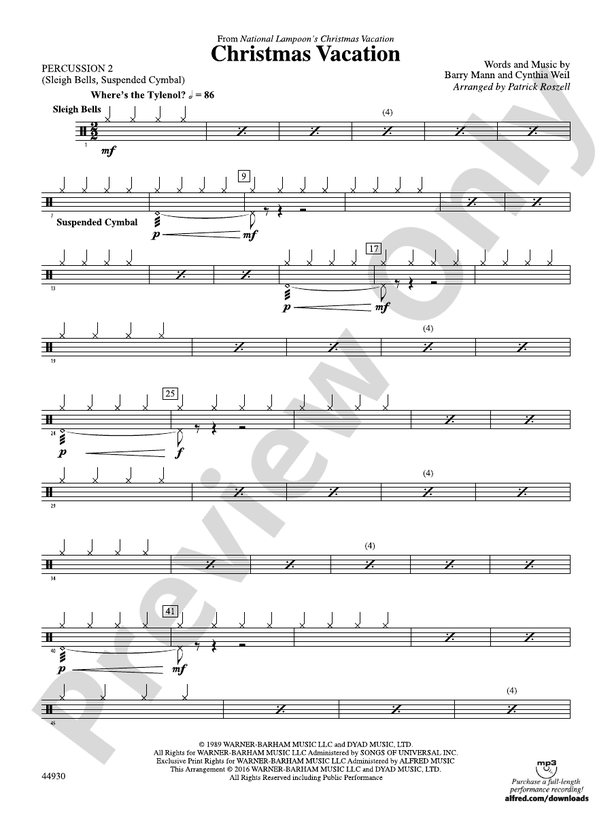 Christmas Vacation: 2nd Percussion: 2nd Percussion Part - Digital Sheet ...