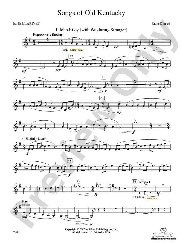 Songs of Old Kentucky: 1st B-flat Clarinet: 1st B-flat Clarinet Part - Digital Sheet Music Download
