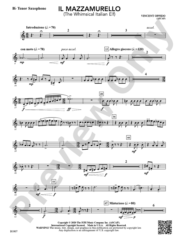 Il Mazzamurello (The Whimsical Italian Elf): B-flat Tenor Saxophone: B ...