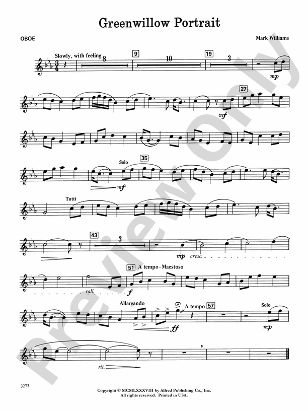 Greenwillow Portrait: Oboe: Oboe Part - Digital Sheet Music Download