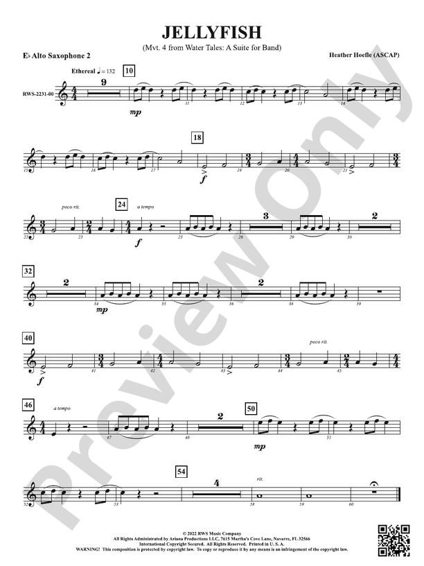 Jellyfish - Mvt. 4 from Water Tales: A Suite for Band: 2nd E-flat Alto ...