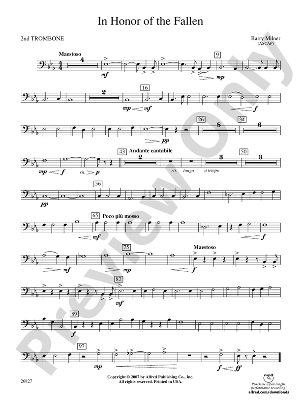 In Honor of the Fallen: 2nd Trombone: 2nd Trombone Part - Digital Sheet ...