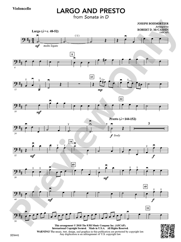 Largo and Presto: Violoncello: Violoncello Part: Joseph Boismortier ...