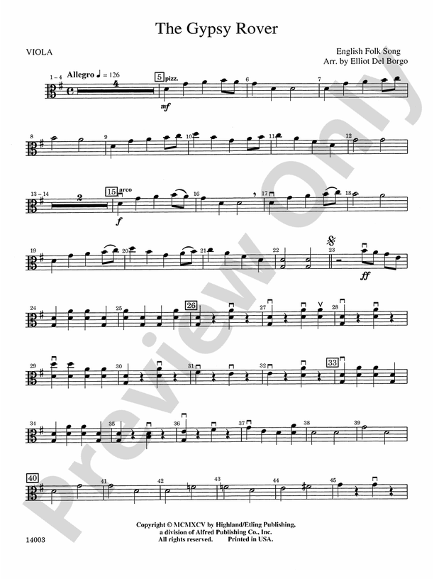 The Gypsy Rover: Viola: Viola Part - Digital Sheet Music Download