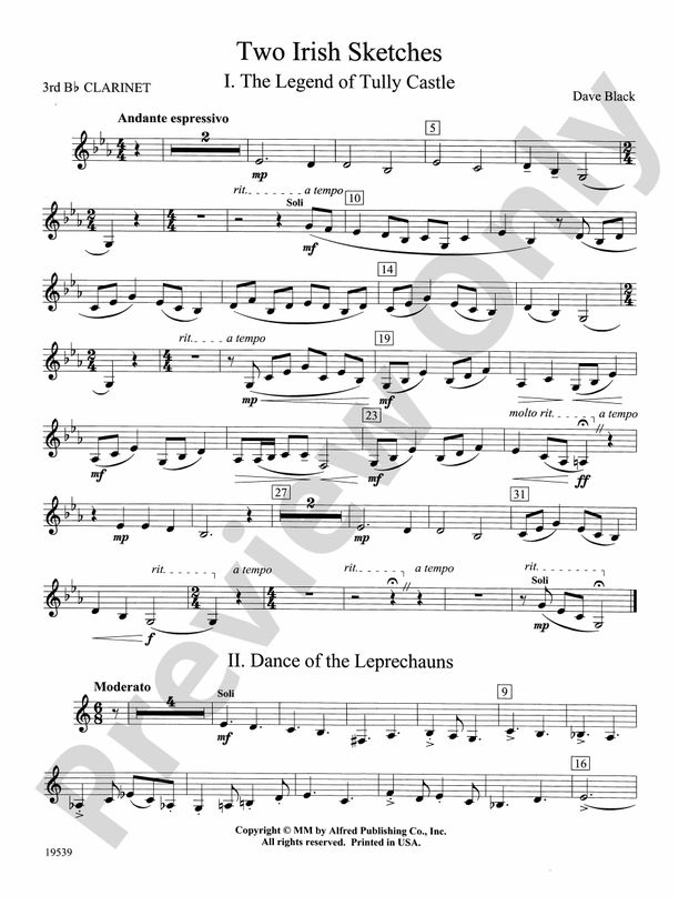 Two Irish Sketches: 3rd B-flat Clarinet: 3rd B-flat Clarinet Part ...