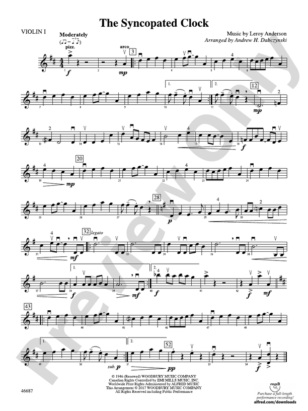 The Syncopated Clock: 1st Violin: 1st Violin Part - Digital Sheet Music ...