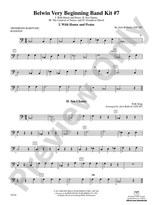Belwin Very Beginning Band Kit #7: 1st Trombone: 1st Trombone Part ...