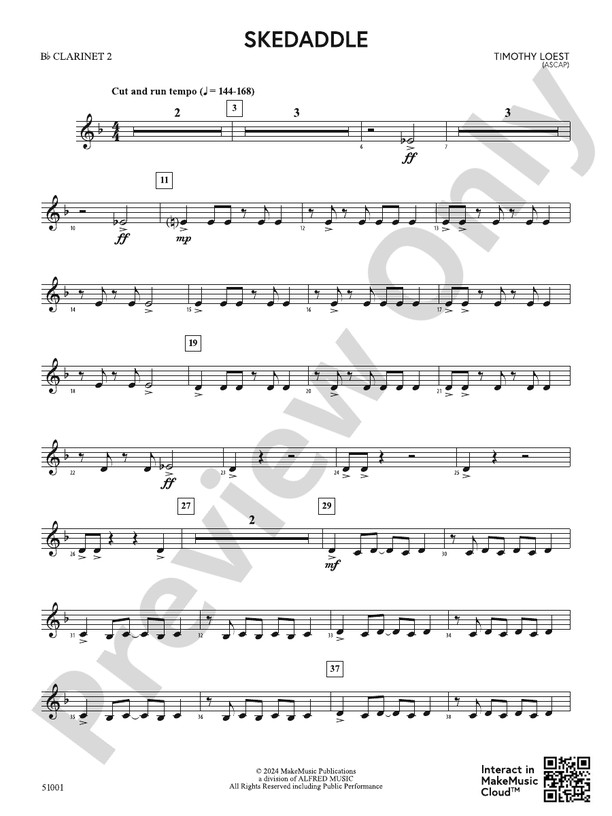 Skedaddle: 2nd B-flat Clarinet: 2nd B-flat Clarinet Part - Digital Sheet Music Download