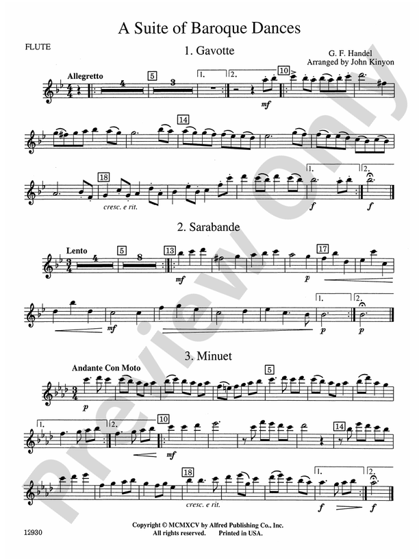 A Suite of Baroque Dances: Flute: Flute Part - Digital Sheet Music Download
