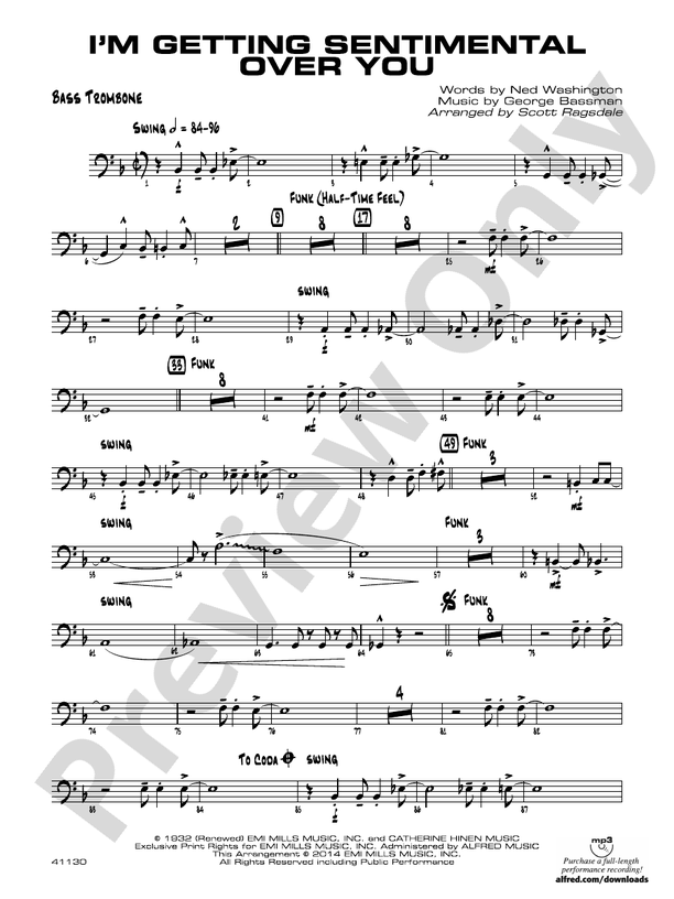 I'm Getting Sentimental over You: Bass Trombone: Bass Trombone Part ...