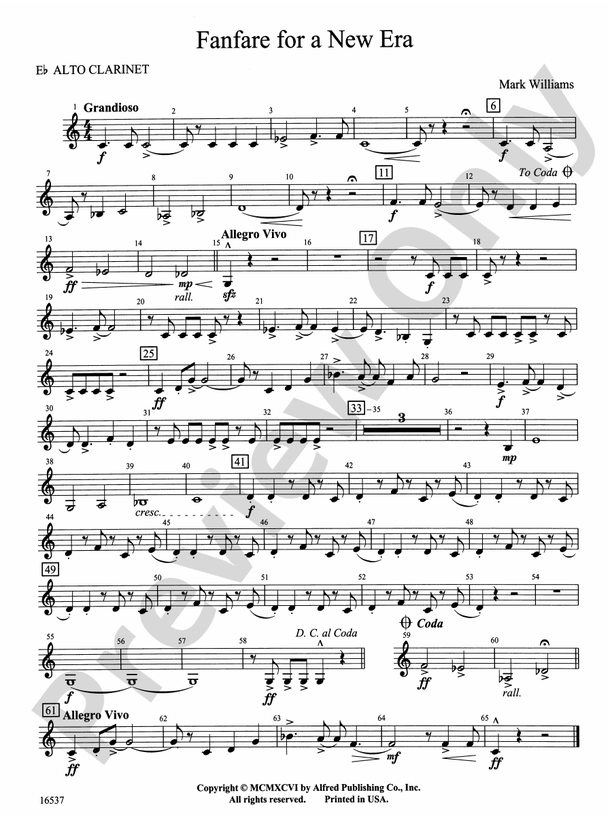 Fanfare for a New Era: E-flat Alto Clarinet: E-flat Alto Clarinet Part ...