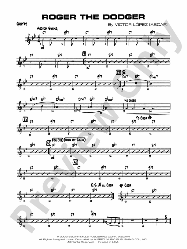 Roger the Dodger: Guitar: Guitar Part - Digital Sheet Music Download