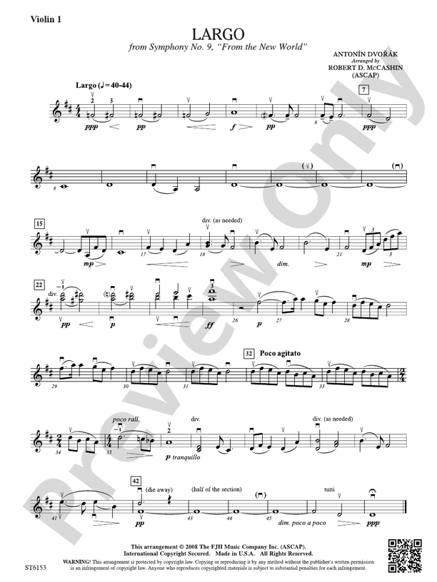 Largo (from Symphony No. 9, "From the New World"): Violin 1: Violin 1 ...