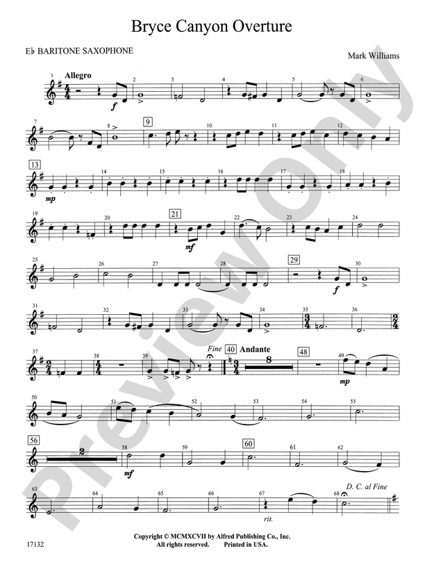 Bryce Canyon Overture: E-flat Baritone Saxophone: E-flat Baritone Saxophone Part - Digital Sheet ...