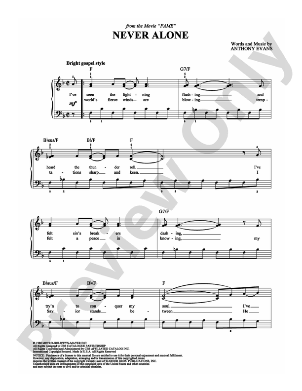 Never Alone: Easy Piano: Anthony Evans - Digital Sheet Music Download