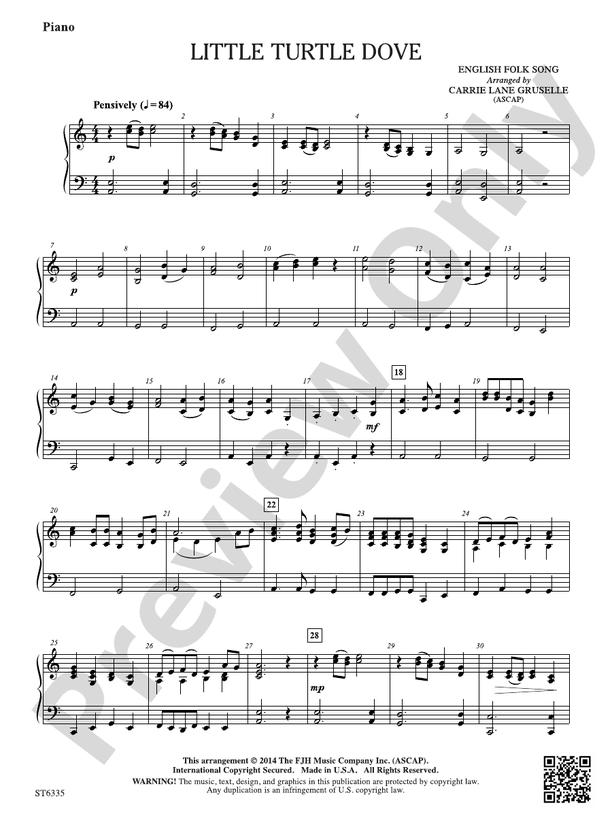 Little Turtle Dove: Piano: Piano Part - Digital Sheet Music Download