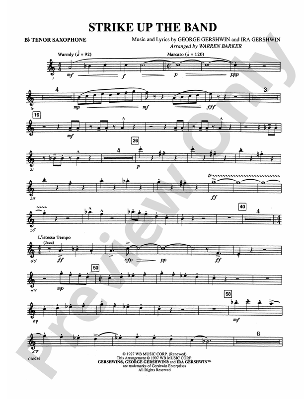Strike Up The Band B Flat Tenor Saxophone B Flat Tenor Saxophone Part Digital Sheet Music