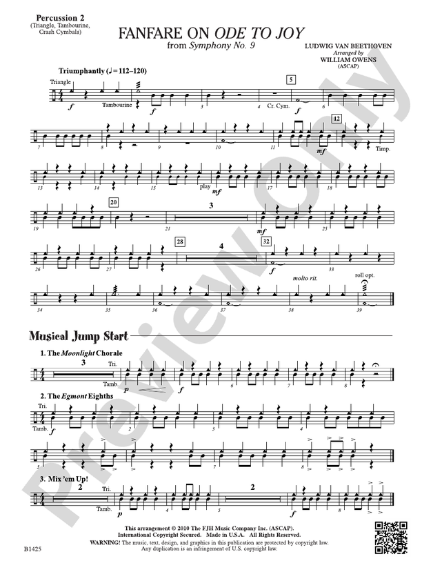Fanfare on "Ode to Joy" from Symphony No. 9: Percussion 2: Percussion 2 ...