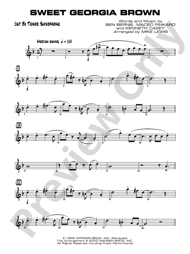 Sweet Georgia Brown: B-flat Tenor Saxophone: B-flat Tenor Saxophone Part - Digital Sheet Music ...
