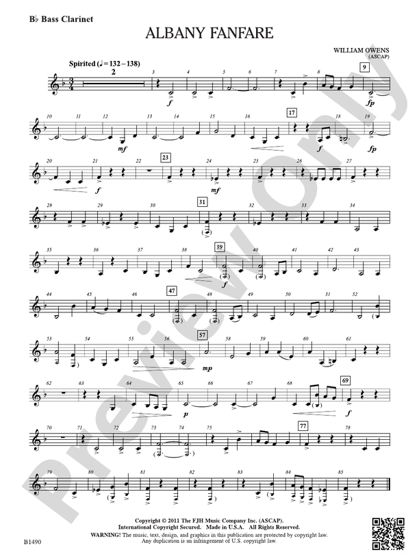 Albany Fanfare: B-flat Bass Clarinet: B-flat Bass Clarinet Part ...