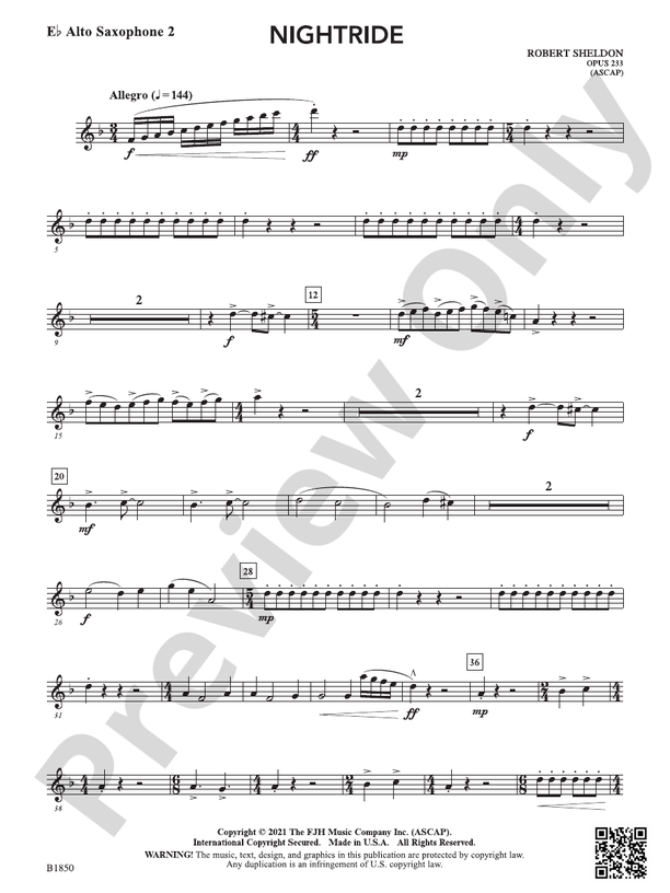 Nightride: E-flat Alto Saxophone 2: E-flat Alto Saxophone 2 Part: Robert Sheldon - Digital Sheet ...