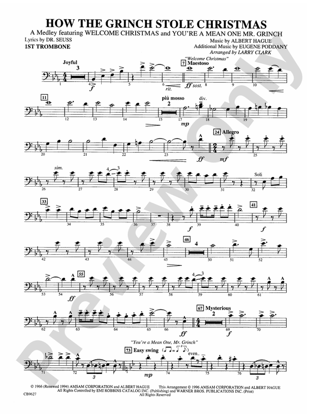 How the Grinch Stole Christmas: 1st Trombone: 1st Trombone Part ...