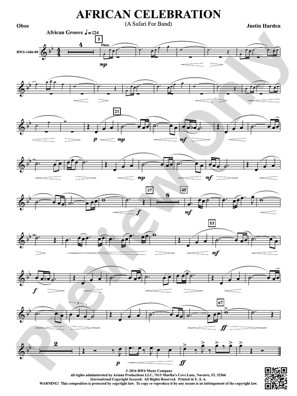 African Celebration - A Safari for Band: Oboe: Oboe Part: Justin Harden ...
