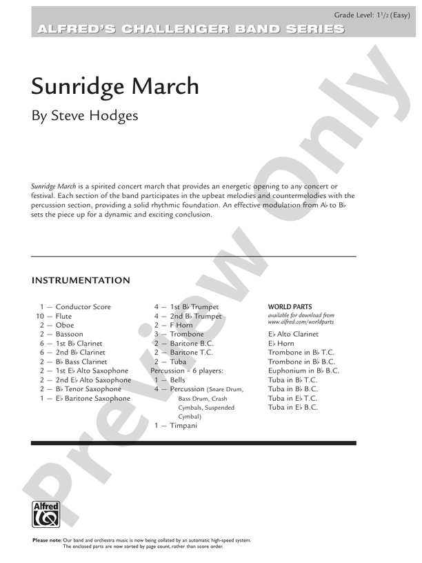Sunridge March: Score: Concert Band Score - Digital Sheet Music Download