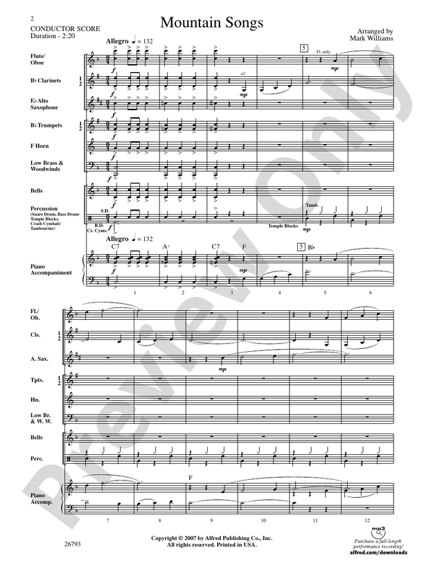 Mountain Songs: Score: Concert Band Score - Digital Sheet Music Download