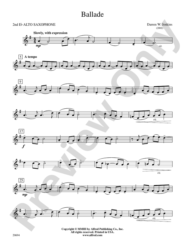 Ballade 2nd E Flat Alto Saxophone 2nd E Flat Alto Saxophone Part