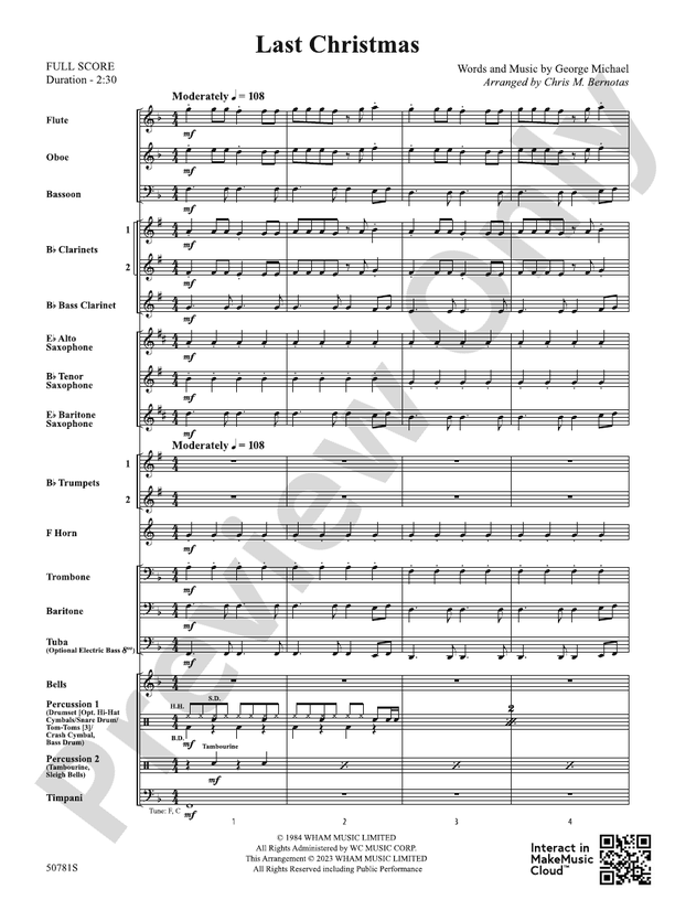 Last Christmas: Concert Band Conductor Score & Parts: George Michael ...