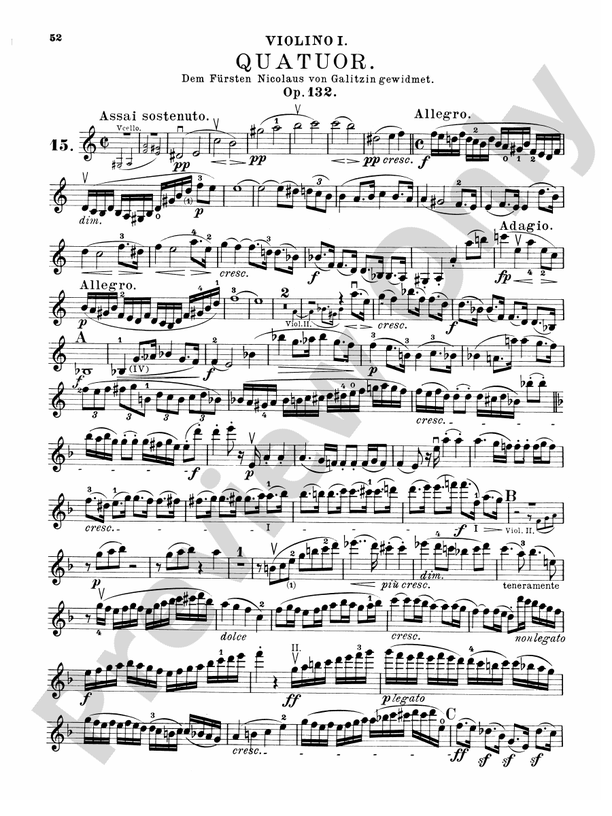 Beethoven: String Quartets, Volume III: String Quartet, Op. 132 (Violin I) Part - Digital Sheet ...