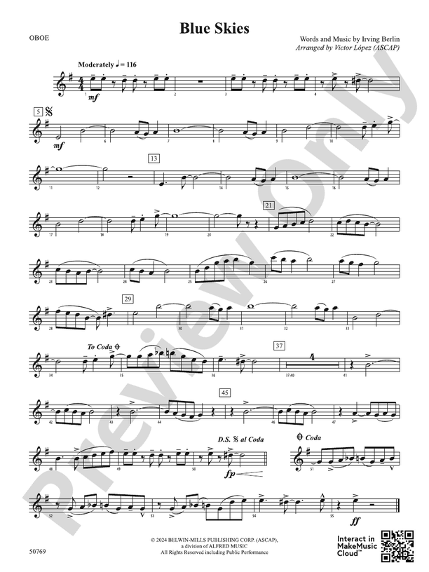 Blue Skies: Oboe: Oboe Part - Digital Sheet Music Download