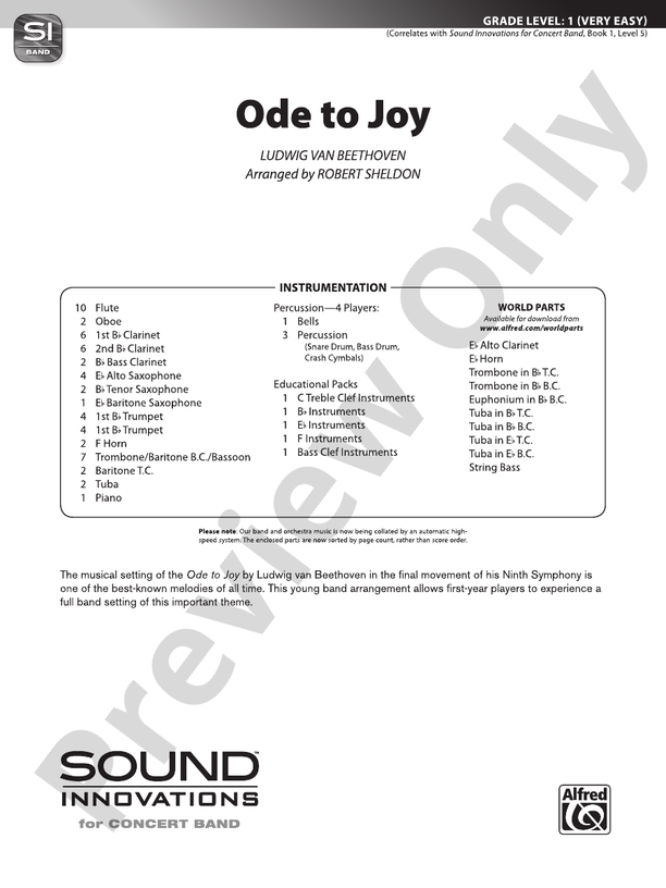 Ode to Joy: Score: Concert Band Score - Digital Sheet Music Download