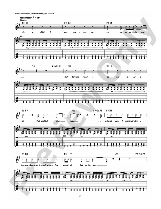 Hard Lines, Sunken Cheeks: Guitar TAB: Pantera - Digital Sheet Music ...