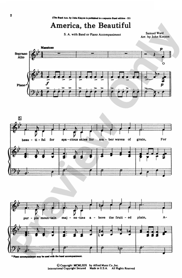 America, the Beautiful: 2-Part Choral Octavo: Samuel A. Ward - Digital ...